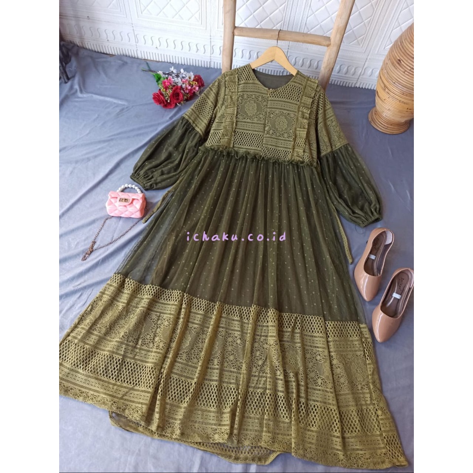 Jual OLIVIA DRESS BURKAT MIX TULLE // Gamis Pesta Busui //Ld 100,Ld 110 ...