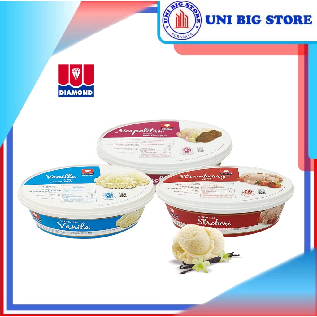 Jual DIAMOND Ice Cream Es Krim 700ml Vanilla Neapolitan Strawberry ...