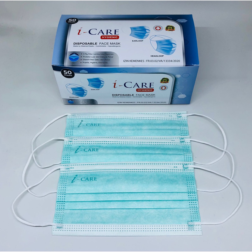 Jual Face Mask i-Care 3 ply earloop masker Icare Tebal Medical Grade ...