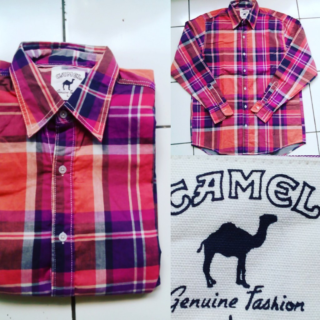 Jual Kemeja Camel Lengan Panjang merah katun | Shopee Indonesia