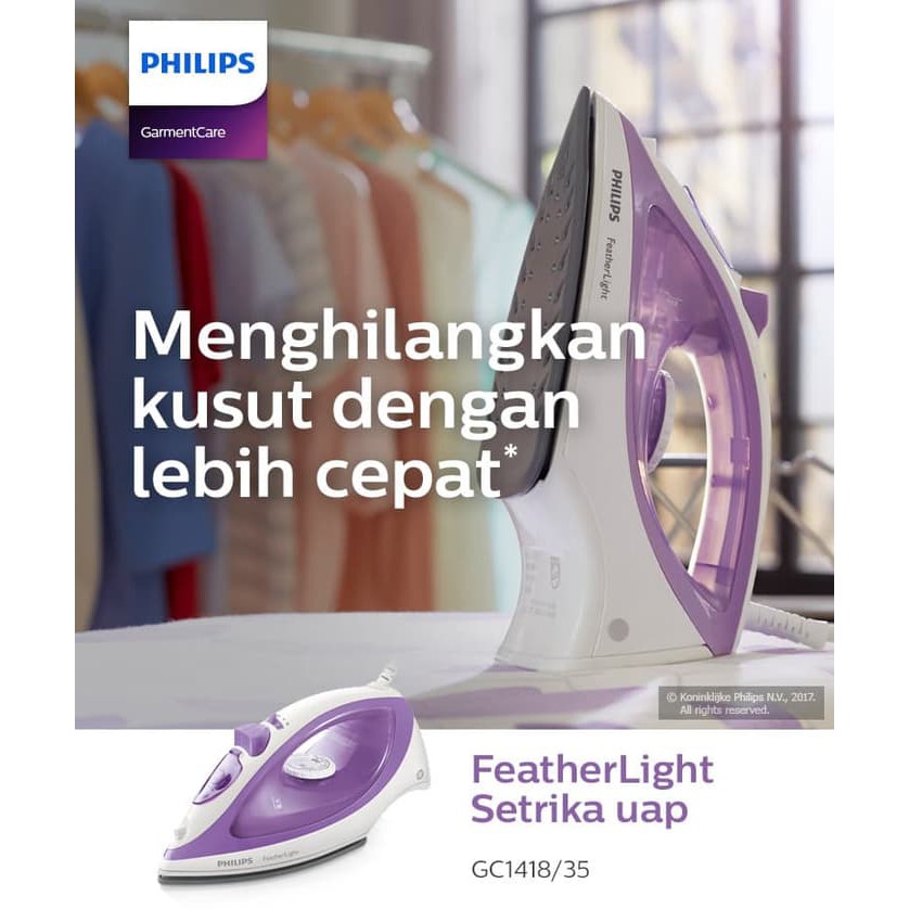 Jual Setrika Uap / Steam Iron Philips Feather Light GC-1418 - Ungu ...