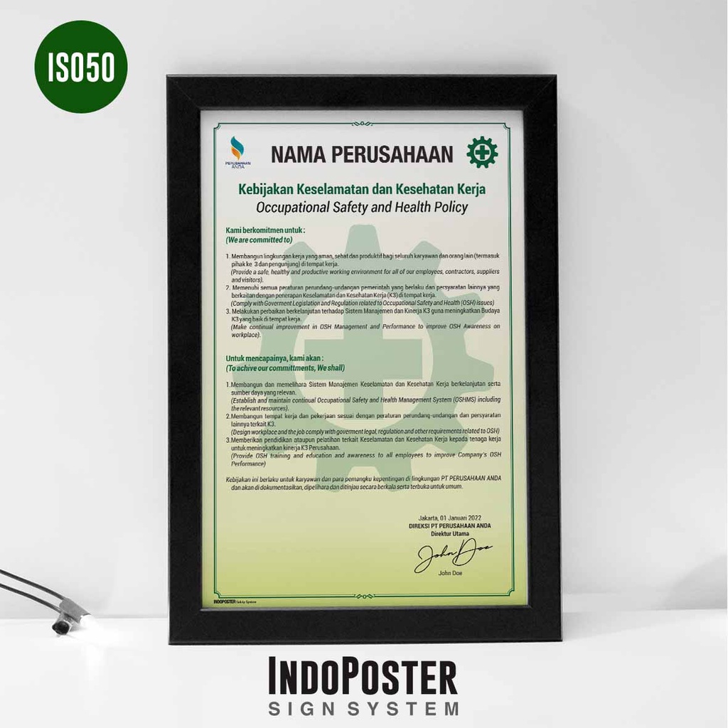 Jual Poster K3 Keselamatan Kerja Safety Kebijakan QHSE Policy Perusahaan Custom | Shopee Indonesia