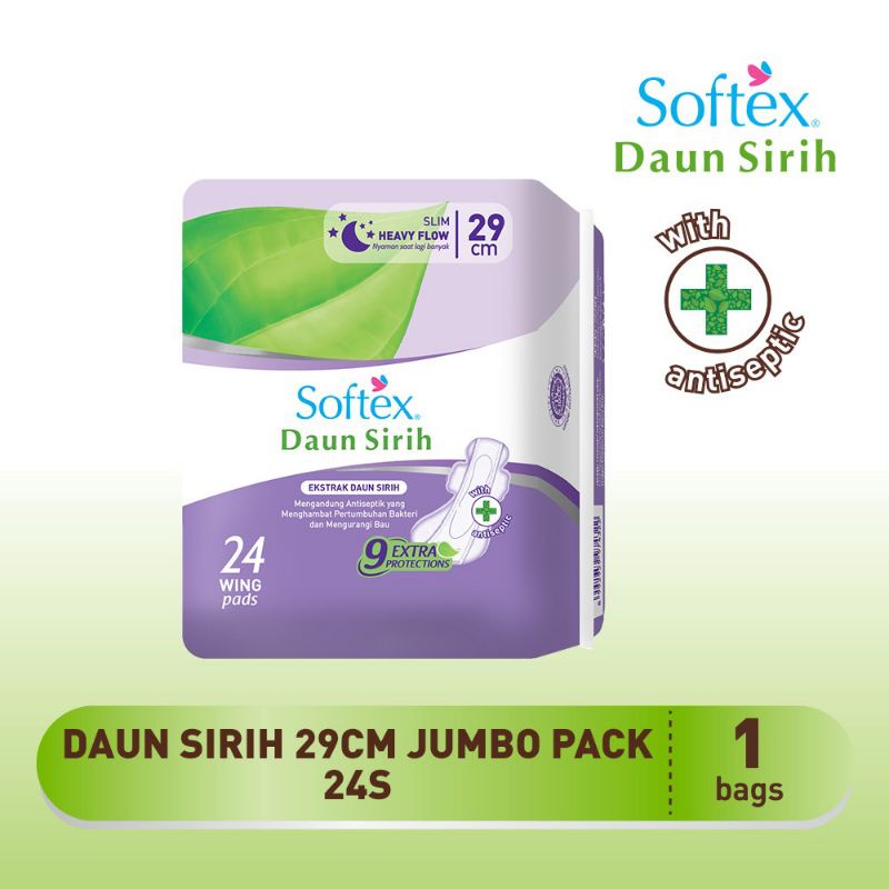 Jual Softex Daun Sirih Jumbo Pack 29cm Wing 1 Bks isi 24 pads | Shopee Indonesia