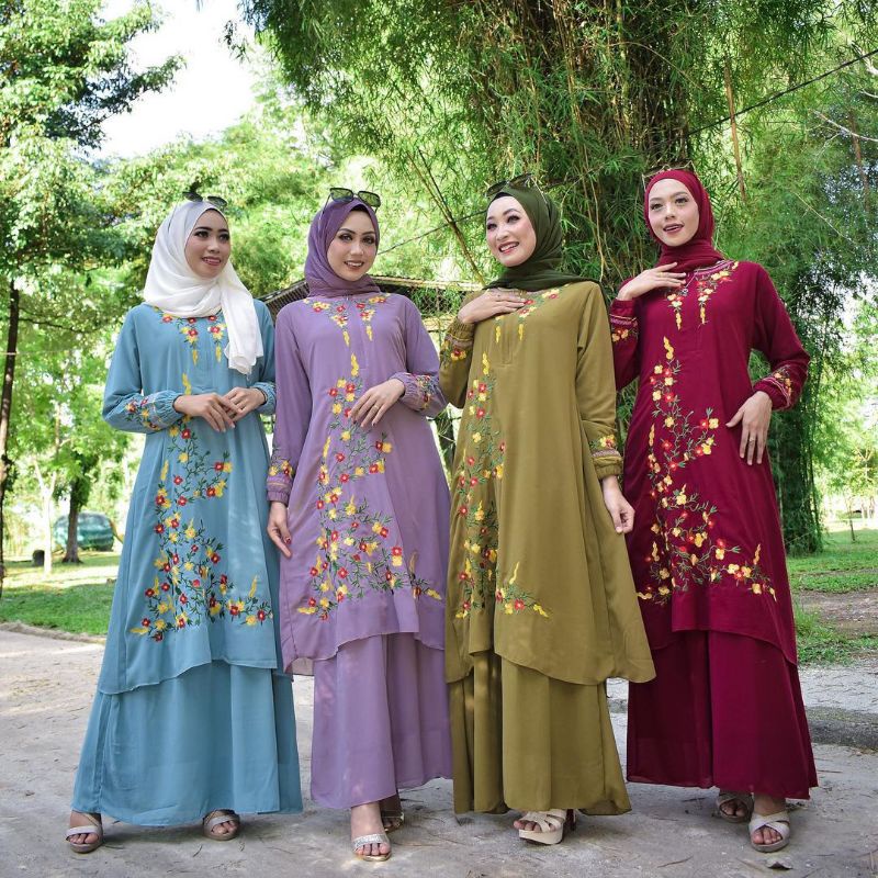 Jual Gamis Melayu Malaysia Motif Bordir Bordil Bordiran Bunga bunga ...