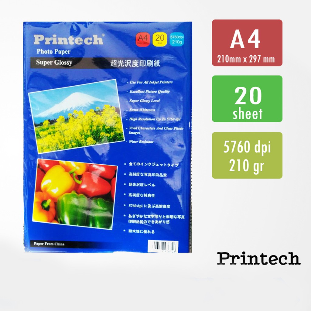 Jual Kertas foto Super Glossy A4 Printech 210 gr | Shopee Indonesia