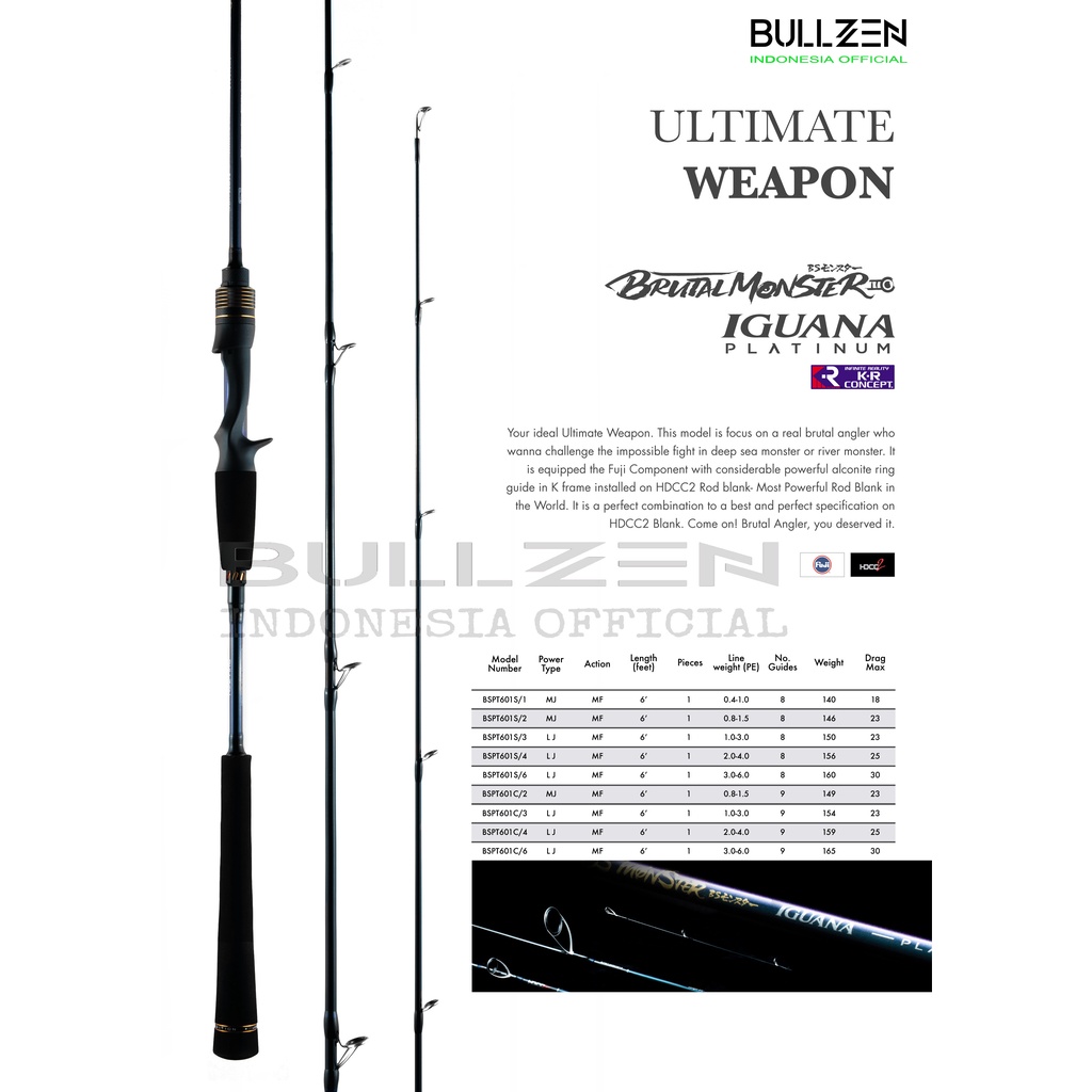 Jual Rod BULLZEN BS Monster Iguana Platinum Solid Carbon HDCC2 OH 182 ...