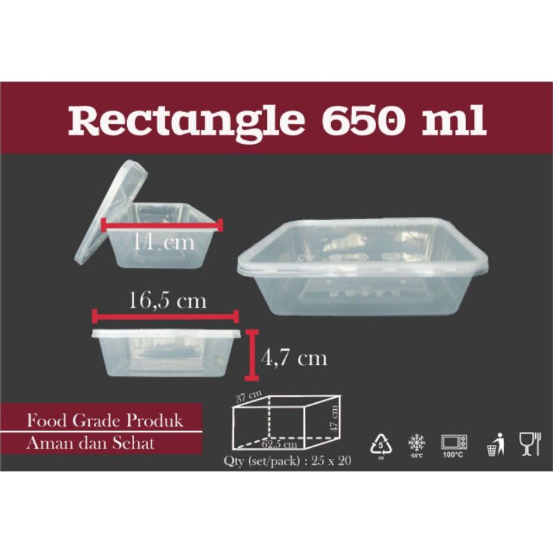 Jual Thinwall 650 Ml Kotak Panjang Food Container Box Isi 25pcs