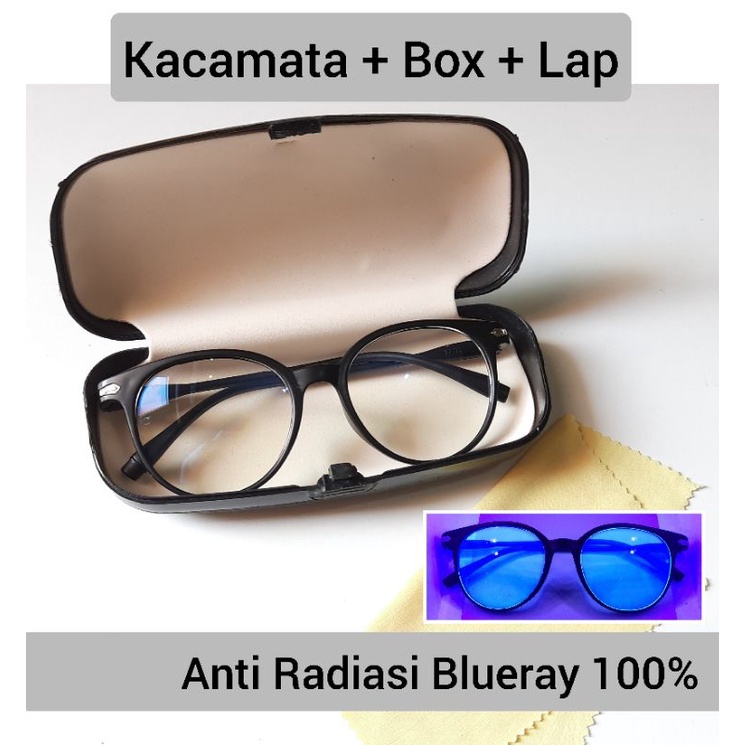 Jual Kacamata + Kotak + Lap (ANTI RADIASI BLUERAY 100%) Frame Pria Wanita Oval | Shopee Indonesia