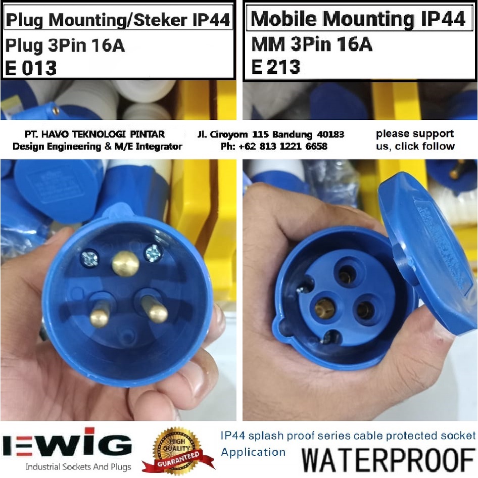 Jual Direct Mounting Coupling Socket Plug Connector EWIG 3 Pin Type ...