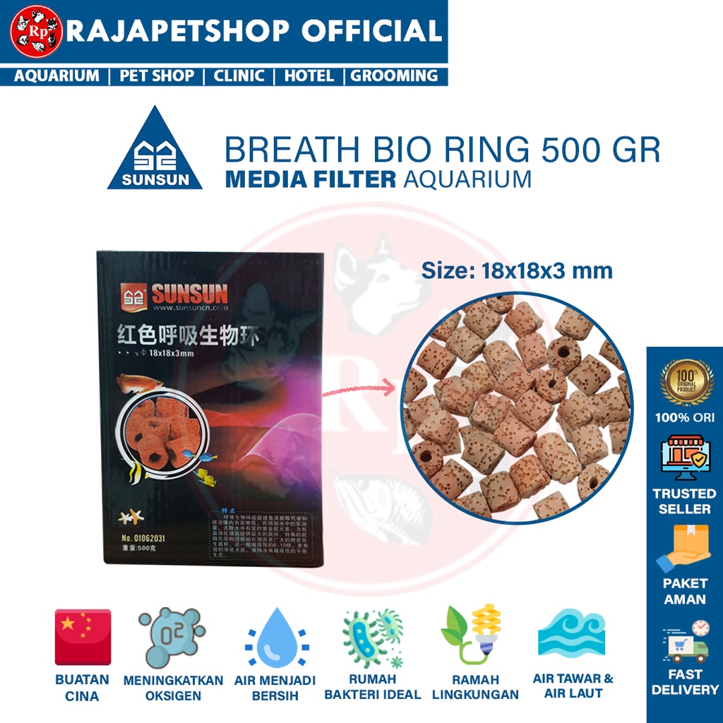 Jual ( MEDIA FILTER ) SUNSUN BREATH BIO RING 500 GR RUMAH BAKTERI ...