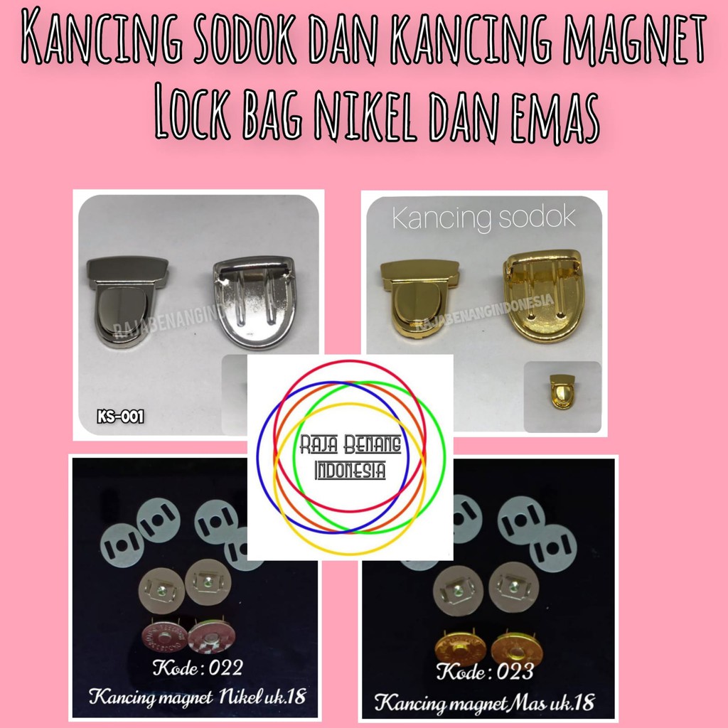 Jual kancing tas/lock bag sodok dan magnet variasi nikel dan emas ...