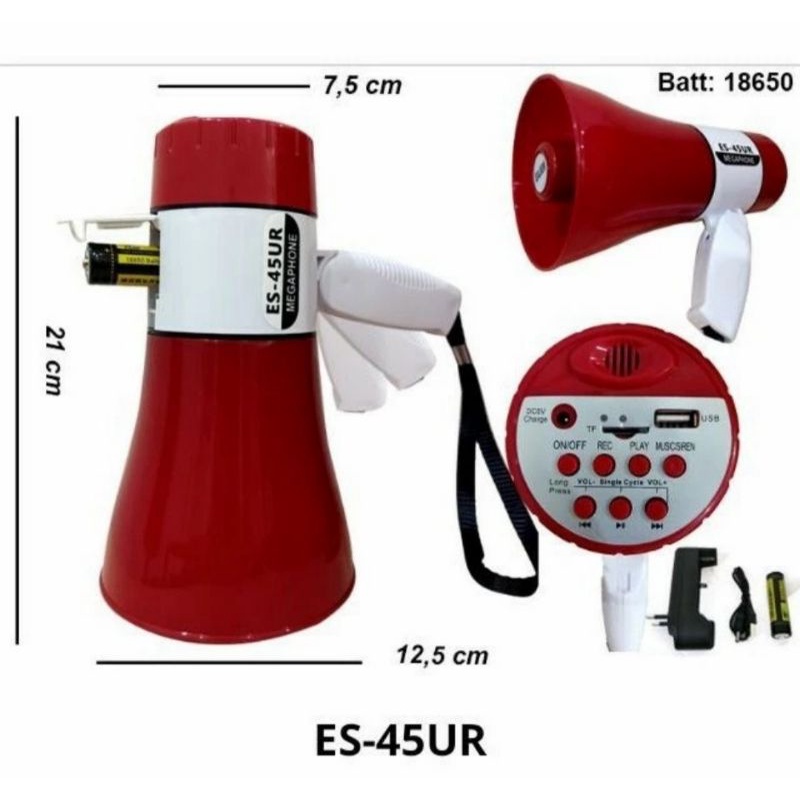 Jual MEGAPHONE PENGERAS SUARA RS-45UR EALSEM +BATERAI CHARGE+TEMPAT ...