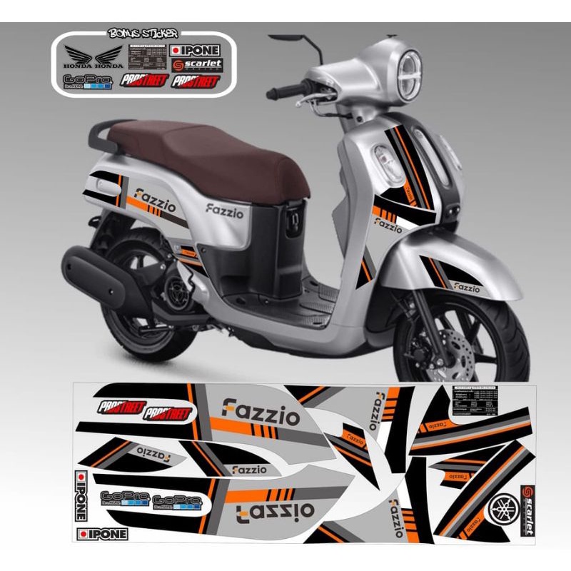 Jual stiker striping motor fazzio motif grafis putih Oren real picture ...