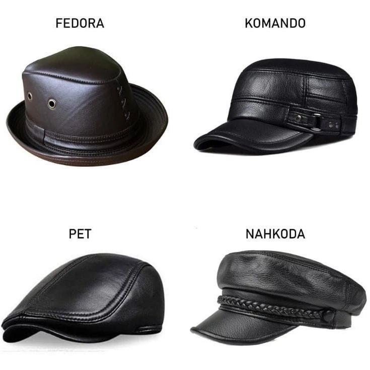 Jual Topi Kulit Pria Asli Model Pet Hat Pelaut Nahkoda Fedora Tompi ...
