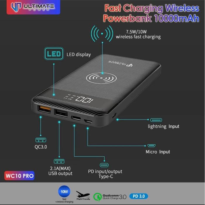 Jual Power Bank | Ultimate Power Wc10 Pro Fast Charging Wireless Powerbank 10000Mah | Shopee ...