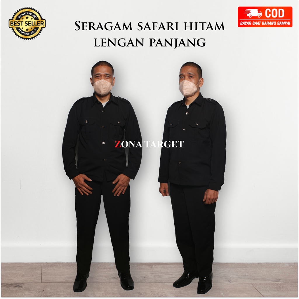 Jual BAJU SAFARI SERAGAM SECURITY HITAM LENGAN PANJANG / SERAGAM SUPIR ...