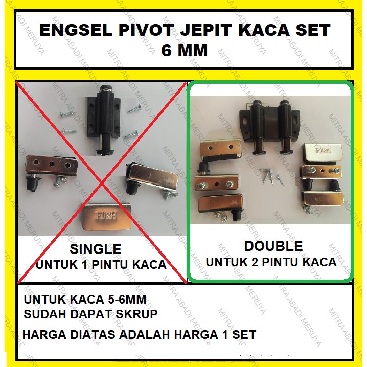 Jual SET Engsel Jepit Kaca + Magnet + Push DOUBLE 6 mm Pintu Lemari ...