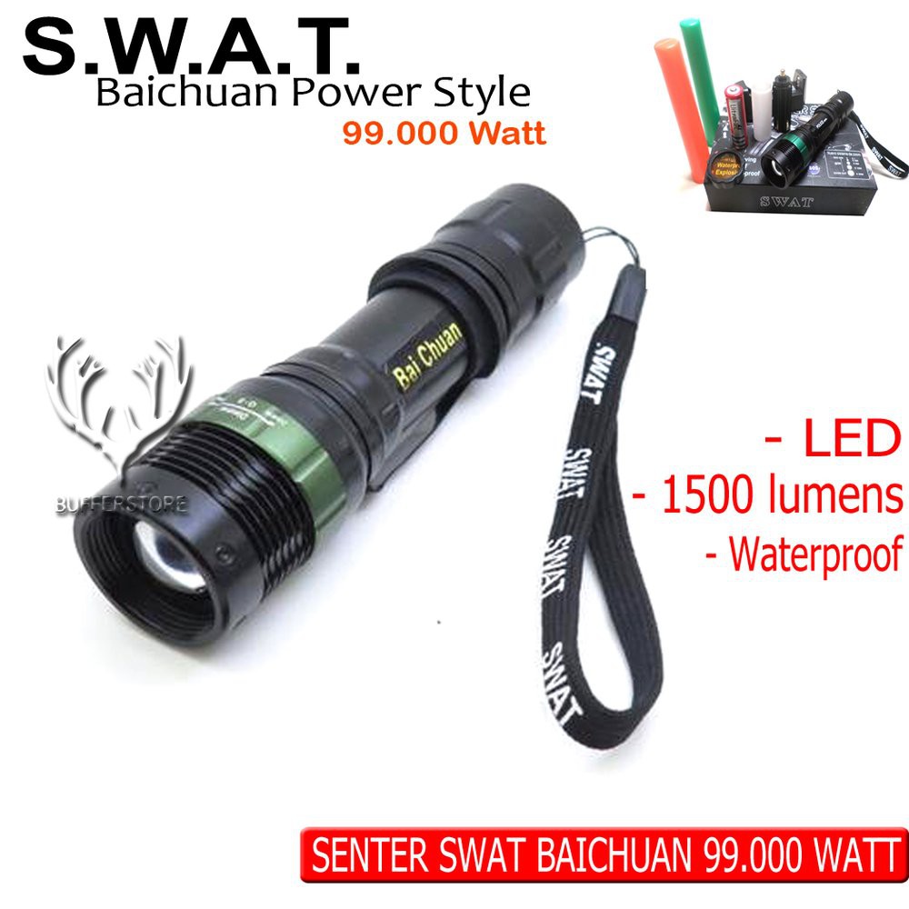 Jual senter swat power style 99000 watt baichuan 1500 lumens | Shopee ...