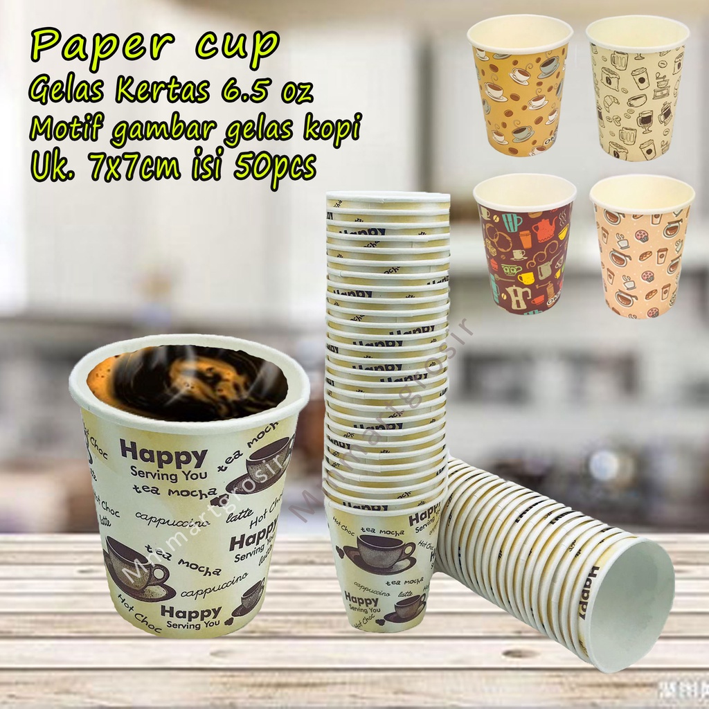 Jual Paper cup / Gelas Kertas / Motif gambar gelas kopi / Isi 50pcs 6.5 oz | Shopee Indonesia