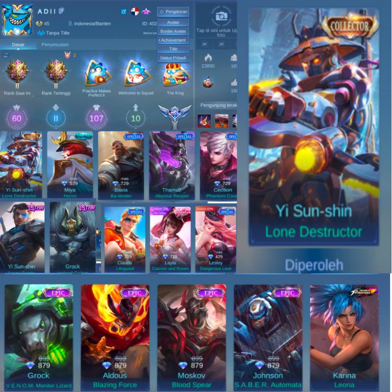 Jual AKUN MOBILE LEGEND COLLECTOR YSS CC YSS | Shopee Indonesia