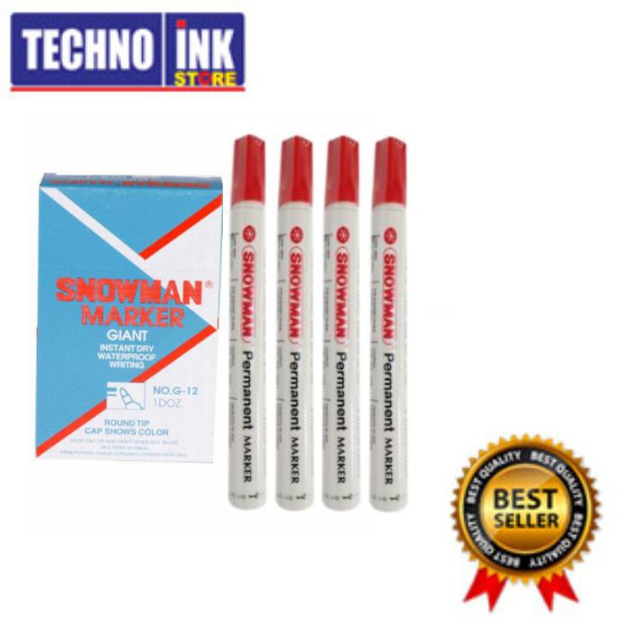 Jual Snowman Permanent Marker Alcohol Base AG-12 Red 1box(12pcs ...