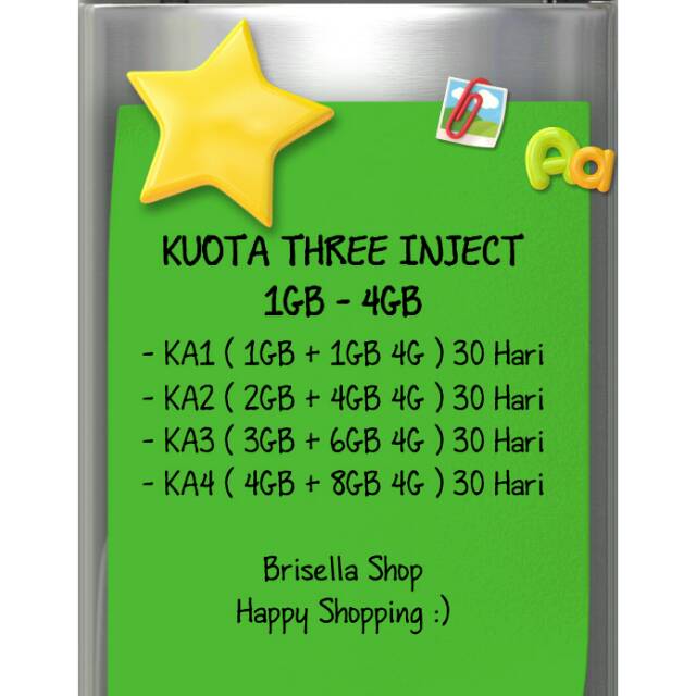 Jual KUOTA THREE INJECT 1GB - 4GB AKTIF 30 HARI | Shopee Indonesia