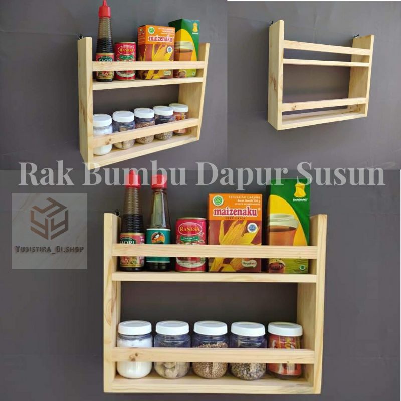 Jual Rak Bumbu Dapur Susun Gantung Serbaguna Rak Dinding Kayu Minimalis ...