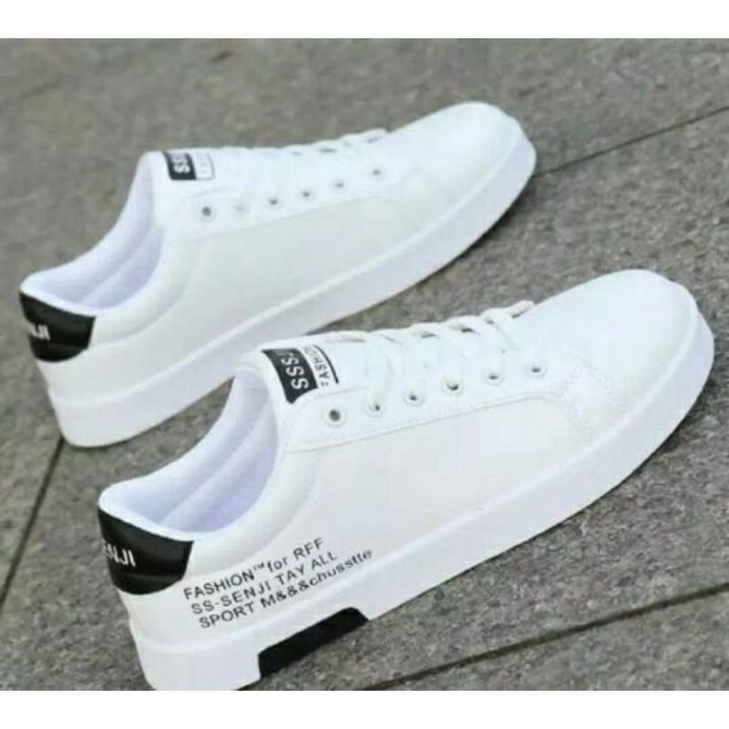 Jual SEPATU SNEAKERS PRIA SS SENJI fashion casual terbaru putih&hitam ...