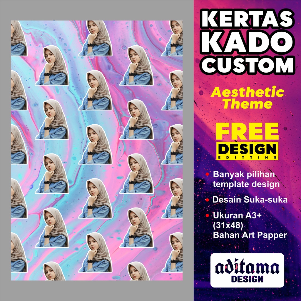 Jual Kertas Kado Custom background Aesthetic patern wajah/muka - Kertas ...