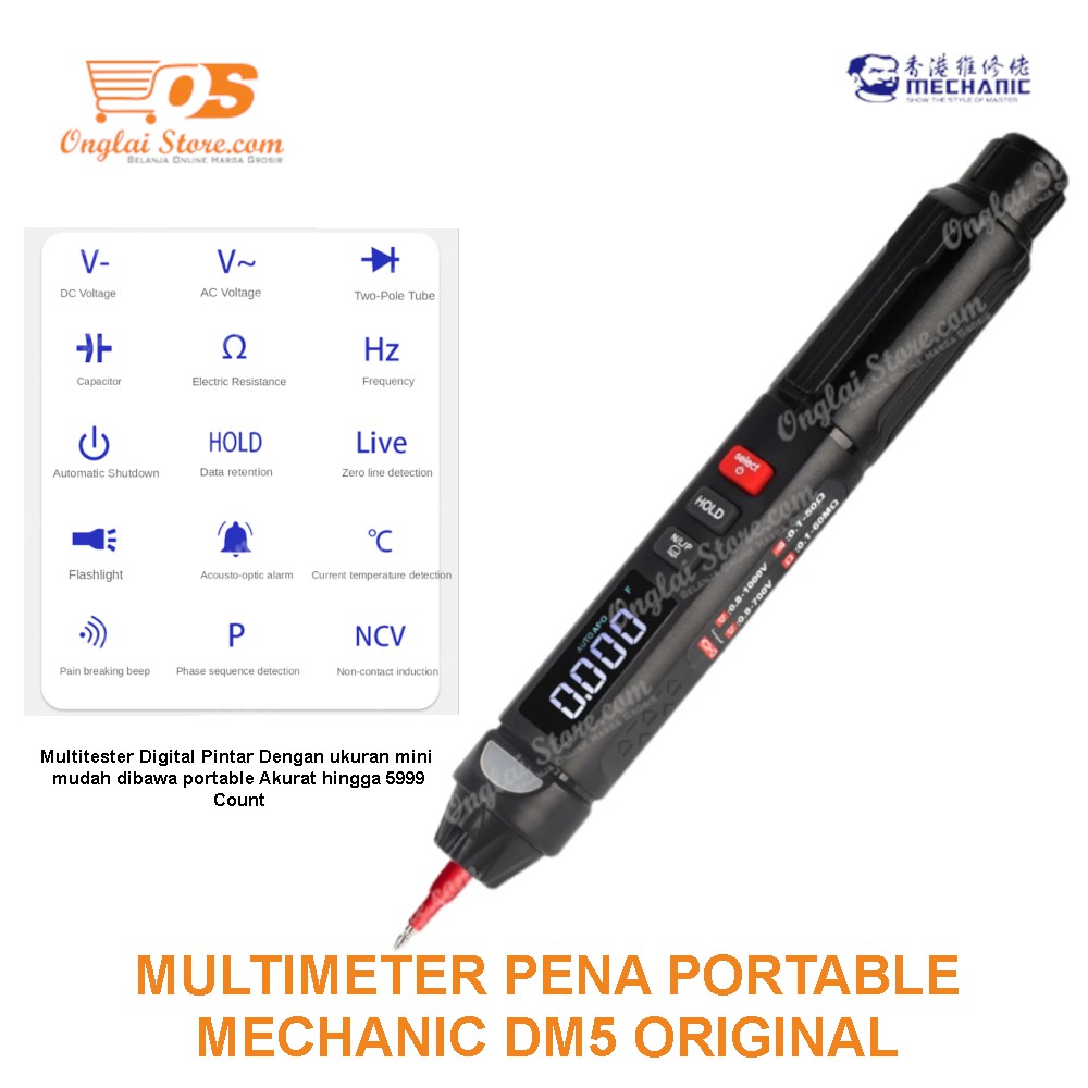 Jual MULTIMETER Pen MECHANIC DM5 AC DC Multitester Digital Avometer NCV ...