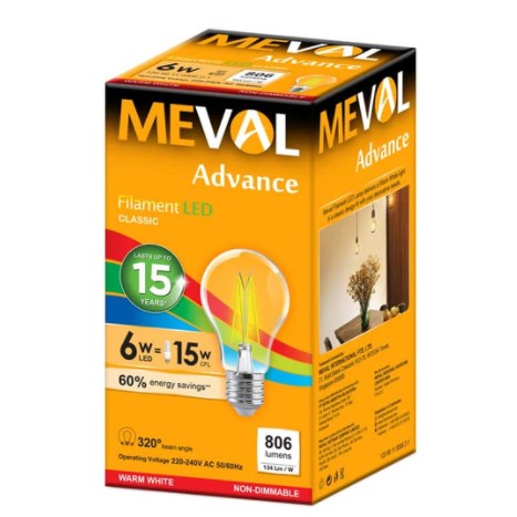Jual Lampu LED Meval Filament Advance 6W Kuning | Shopee Indonesia