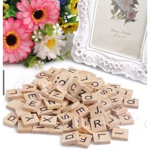 Jual Alphabet Scrabble Tile kayu wood huruf letters 100pcs | Shopee ...