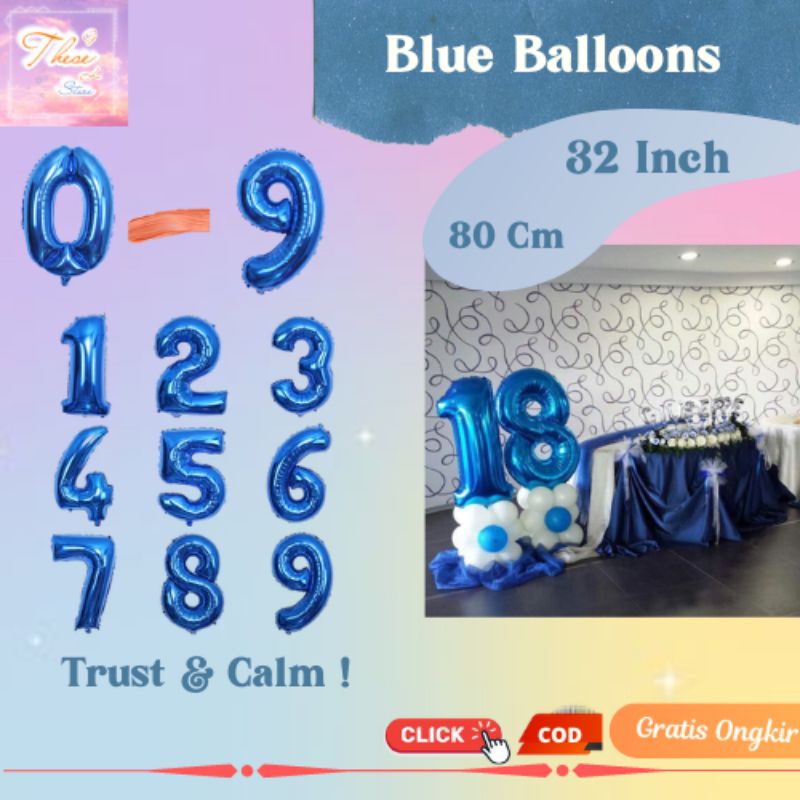 Jual Balon Foil Angka biru tua ukuran 80 cm jumbo untuk dekorasi By ...