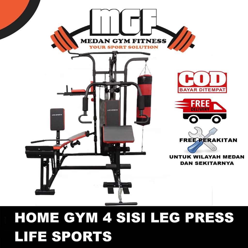 Jual ALAT FITNESS ANGKAT BEBAN HOME GYM 4 SISI LEG PRESS LIFE SPORTS ...