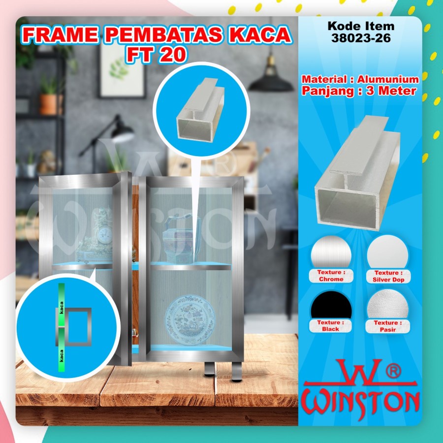 Jual FRAME ALUMINIUM KACA / FRAME ALUMINIUM PEMBATAS KACA FT 20 ...