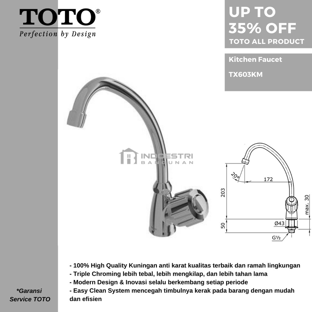 Jual Kran Sink TOTO TX603KM / Kran Cuci Piring TX 603 KM (Cold Only) | Shopee Indonesia
