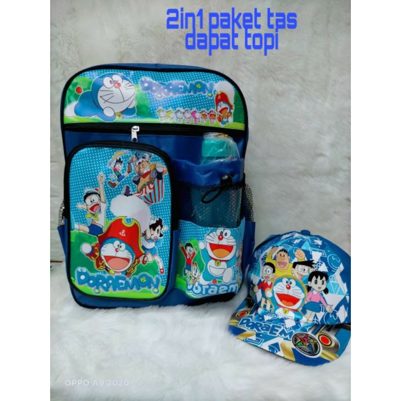 Jual tas sekolah anak doraemon tas rangsel doraemon+topi doraemon tas ...