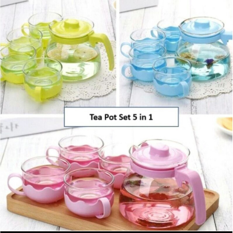 Jual Teapot Set 5in1 - Teapot Warna Kaca | Shopee Indonesia