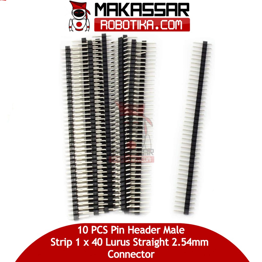 Jual 10Pcs Pin Header Male Strip Single Row 1x40 2,54mm Hitam | Shopee ...