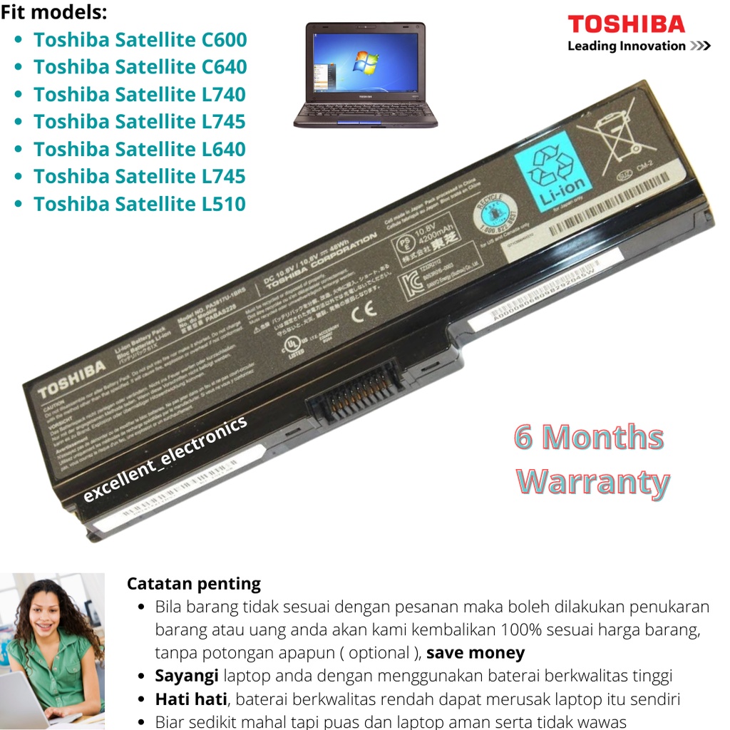 Jual Baterai Toshiba Satellite C600 C640 L740 L745 L640 L745 L510 ...