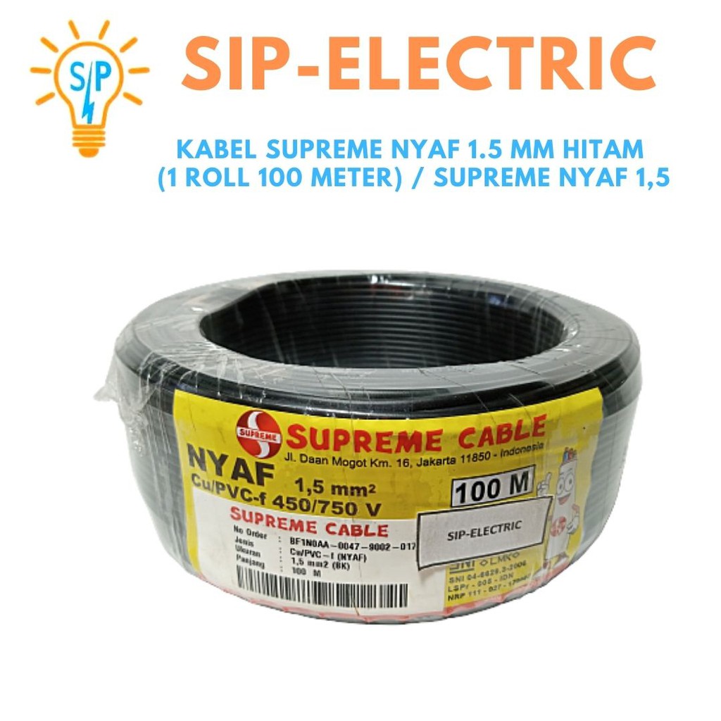 Jual Kabel Supreme NYAF 1.5 mm Hitam 1 Roll 100 Meter / Supreme NYAF 1,5 mm Hitam 1 Roll 100 ...