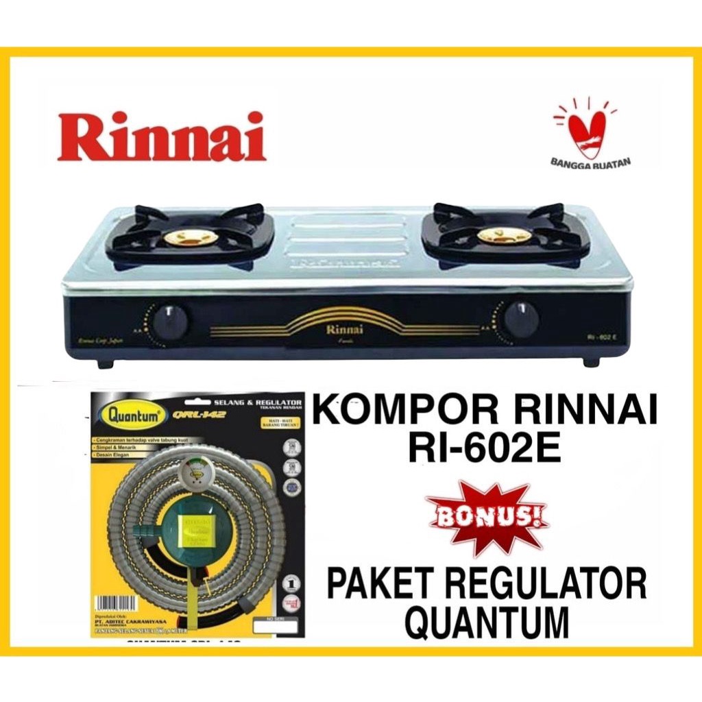Jual Paket Kompor Gas Rinnai 2 Tungku RI 602 E(W) / Bonus Selang ...