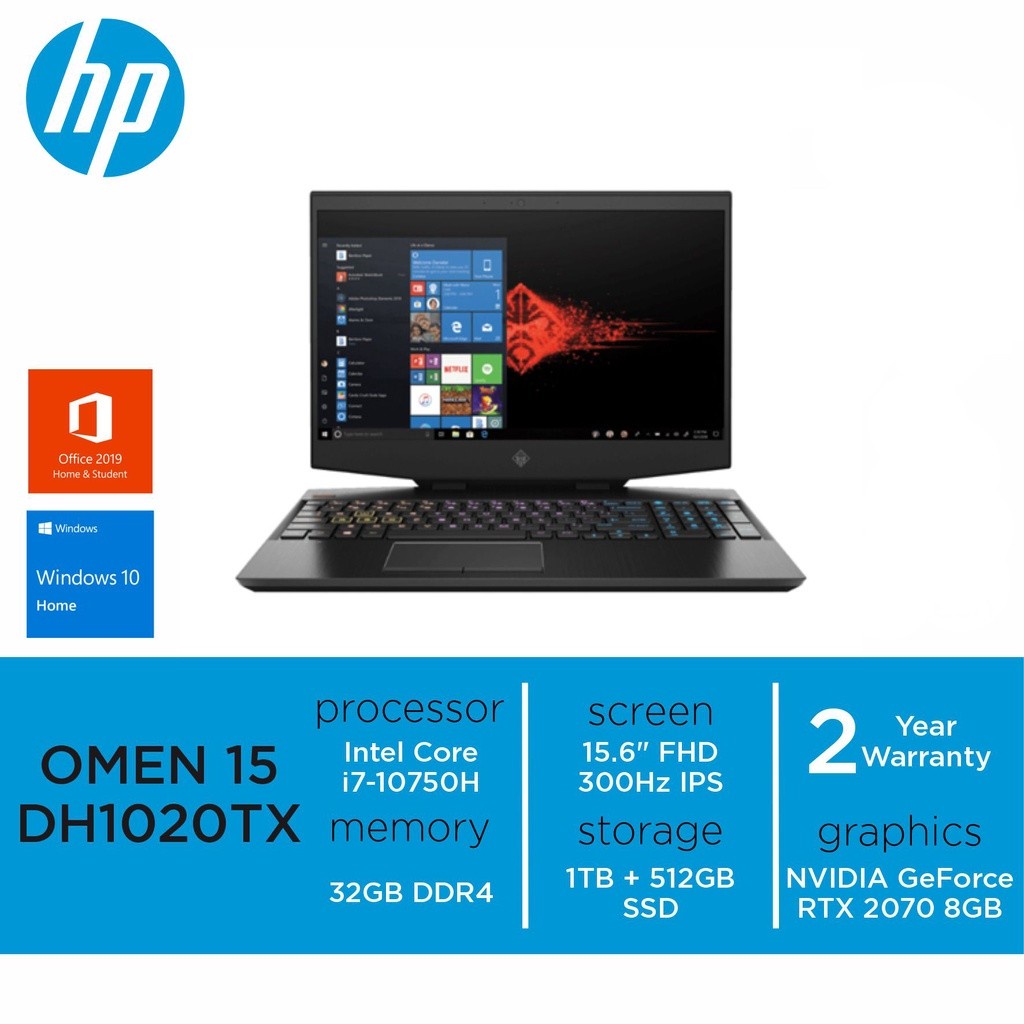 Jual HP OMEN 15-DH1020TX /Core i7-10750H/32GB/1TB HDD + 512GB SSD ...