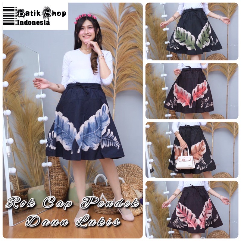 Jual Rok Cap Pendek Daun Lukis Lilin Batik Klasik Modern Bawahan Kerja ...