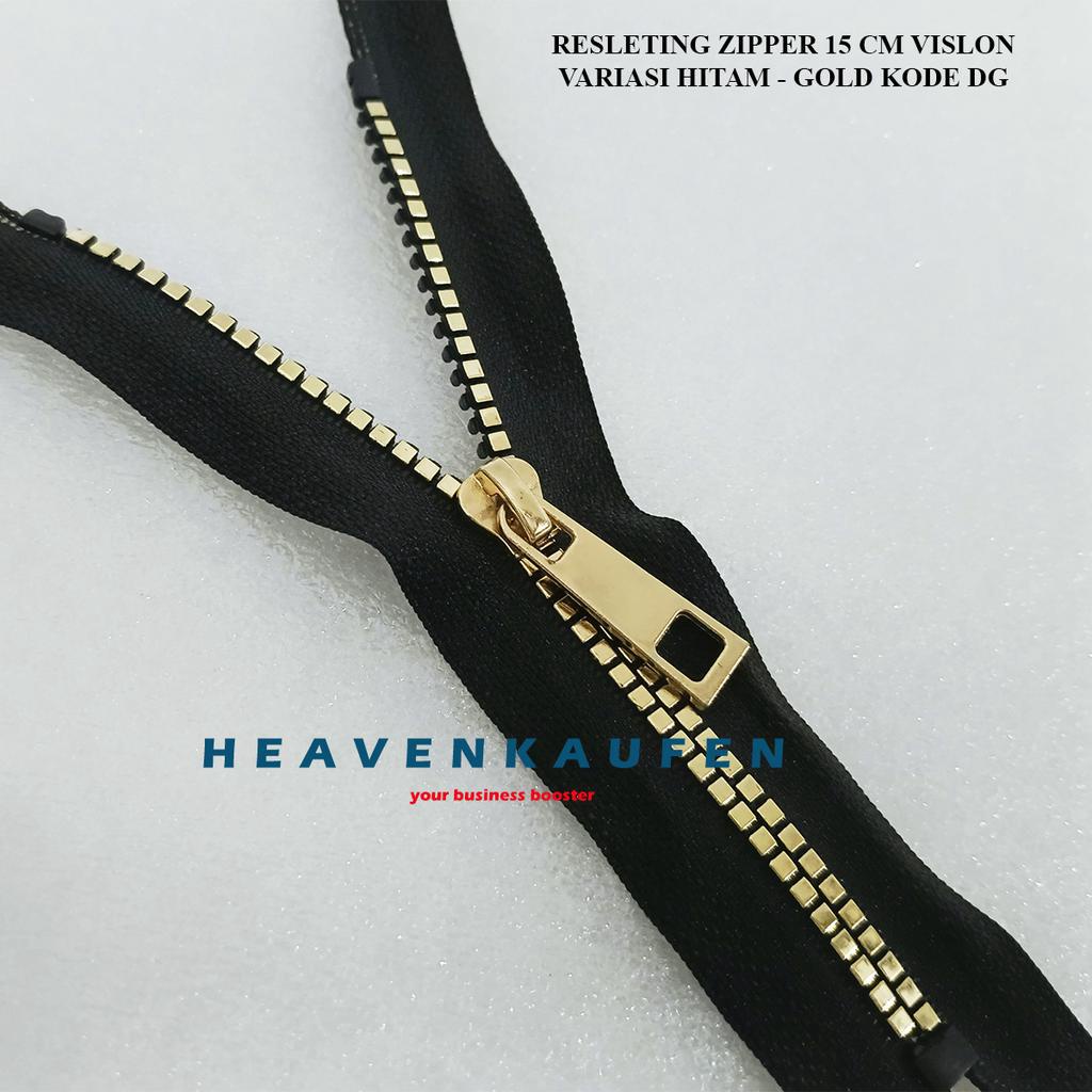 Jual Resleting Zipper 15 cm Atau 6 inch Hitam - Gold Emas Vislon ...