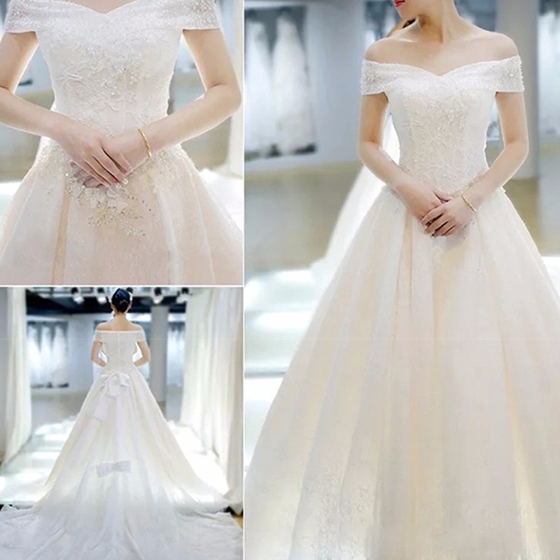 Jual Gaun Wedding Pengantin Ballgown Ekor Trailing off shoulder ...