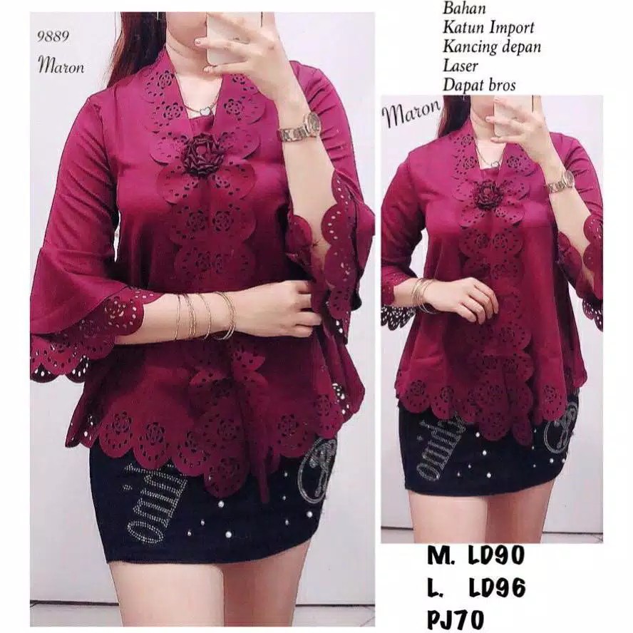 Jual Kebaya Encim Modern Laser Katun FB Terompet tangan panjang ...
