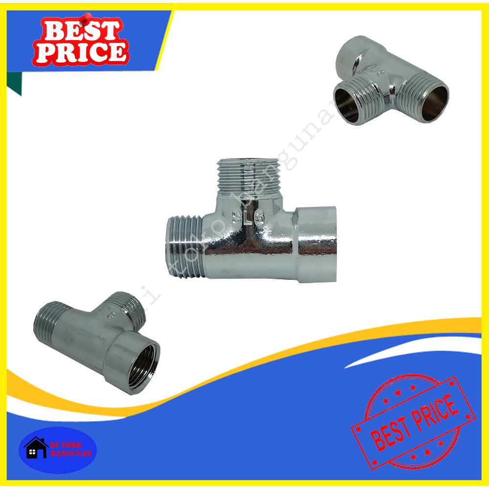 Jual Tee Sambung T Drat Dalam Kran Shower Nekel Nikel Chrome Tee ...