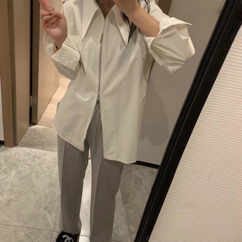 Jual Pro Kerah runcing besar berkepala dua ritsleting kemeja putih ...