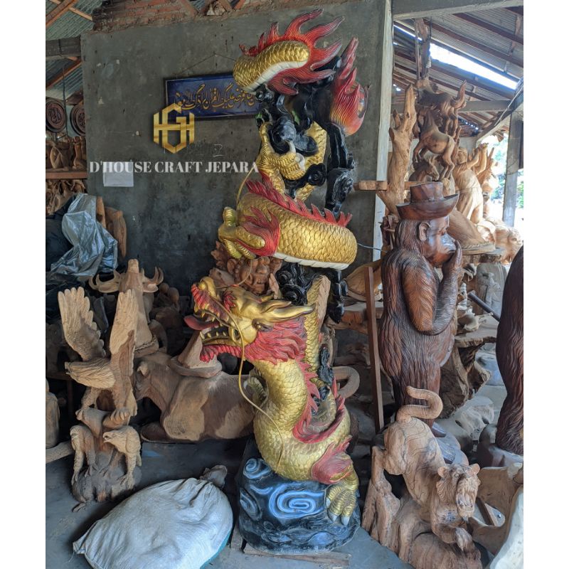 Jual Patung Pajangan Ruangan Relief Ukir Naga Kayu Trembesi Tinggi 2 ...